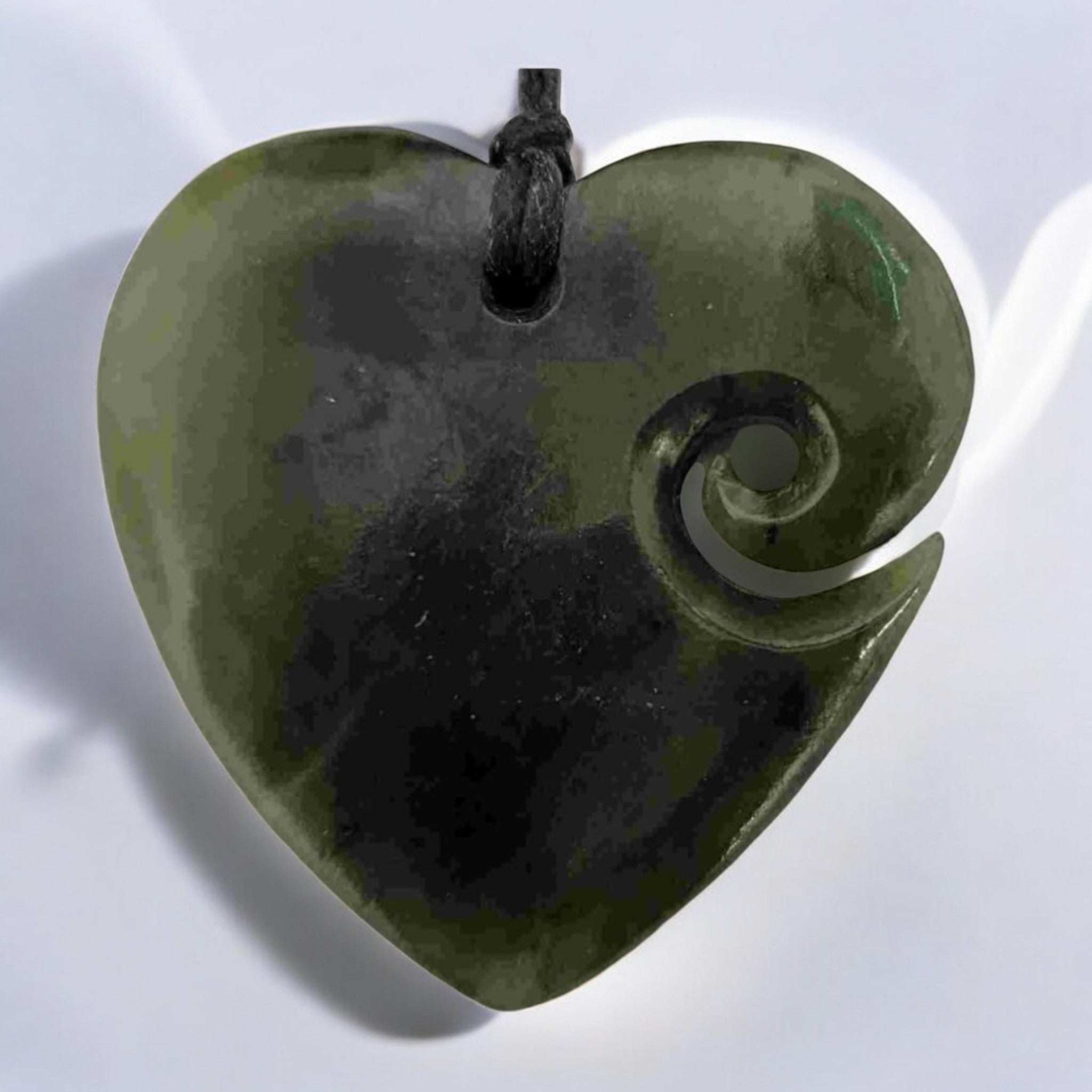 NZ Pounamu Manawa Heart Pendant with Koru Cut-out – KreatioNZ Taonga